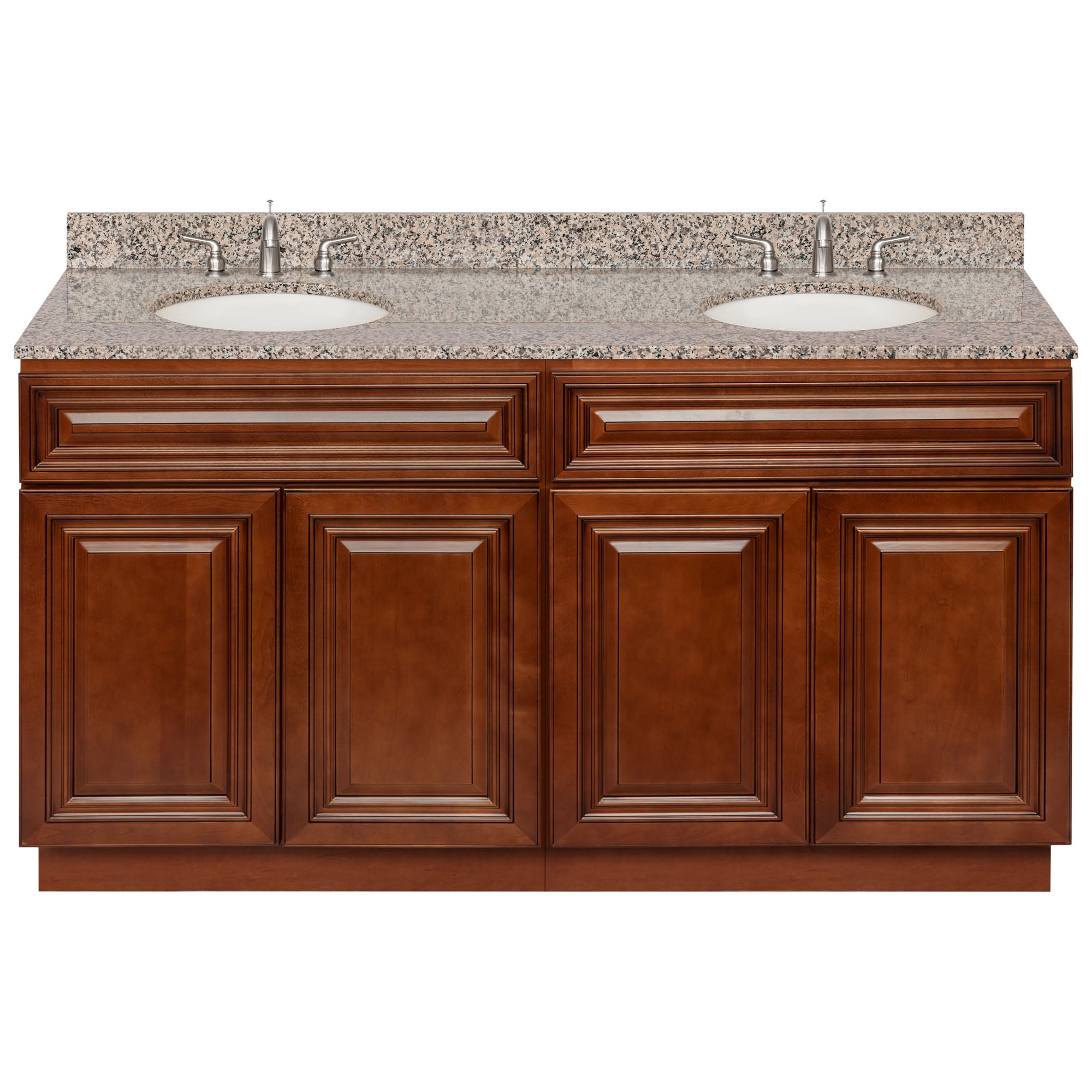 Brown Double Bathroom Vanity 60", Burlywood Granite Top, Faucet LB4B ...