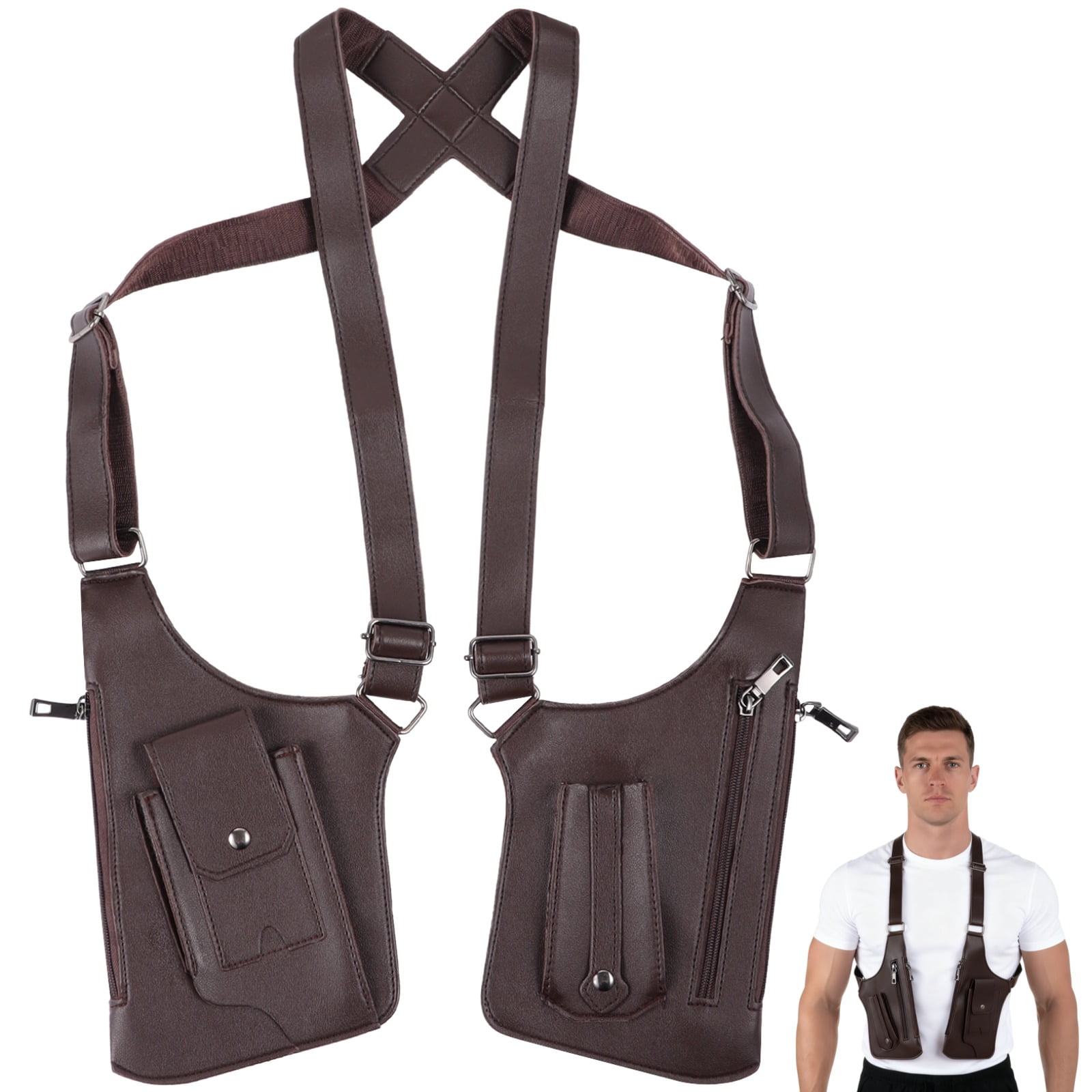 Brown Double Shoulder Armpit Bag, Adjustable Strap Shoulder Bag for Men ...
