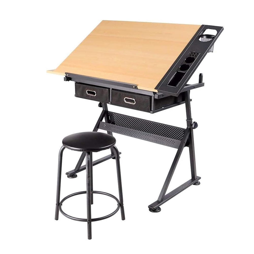 Brown Drafting Table, Height Adjustable Drawing Desk, Tiltable Tabletop ...