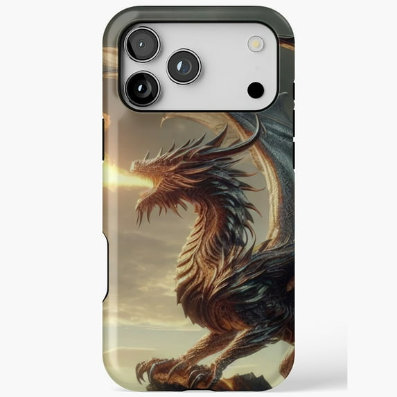 Brown Dragon Breathes Fire Mountains iPhone Case 17 11 12 13 14 15 16 ...