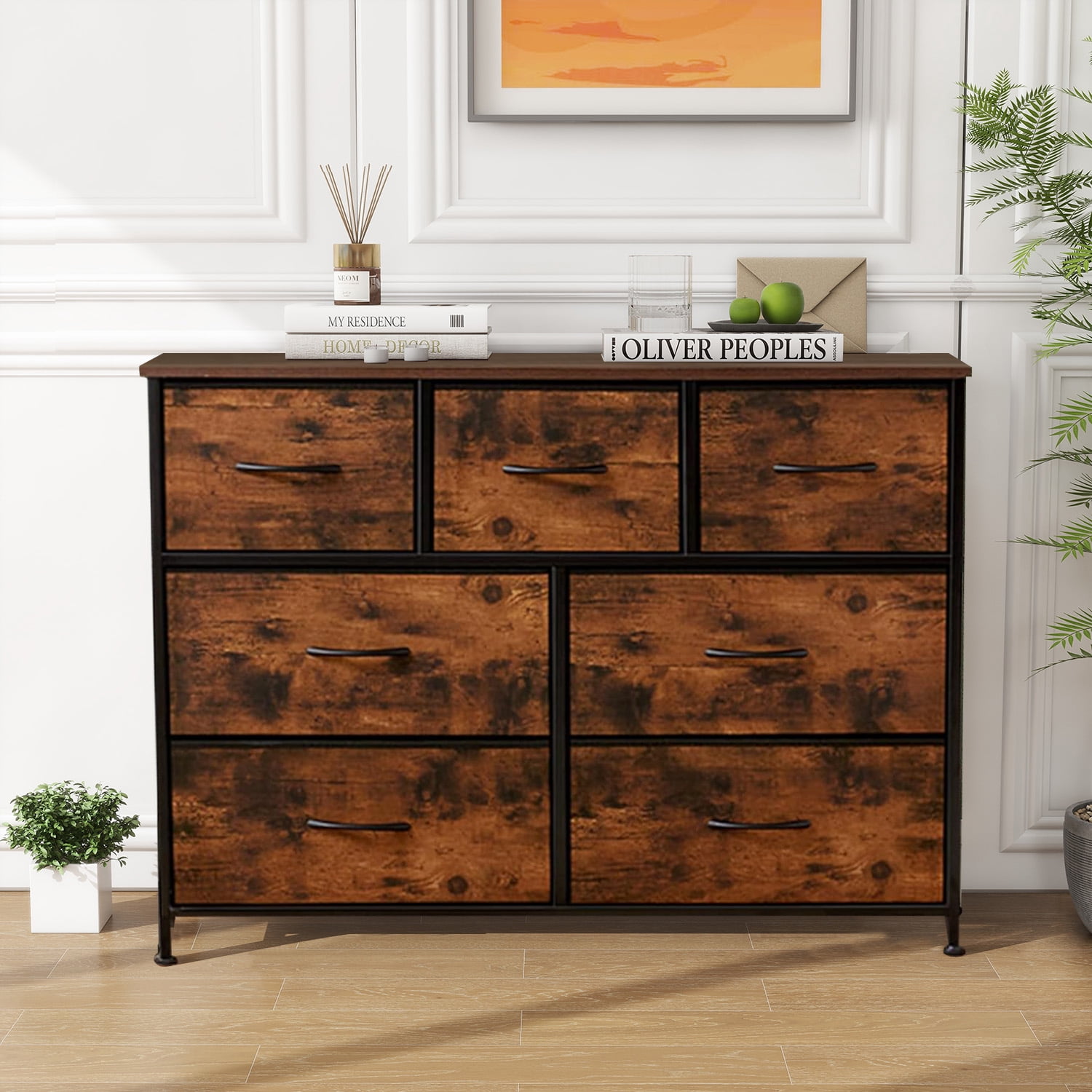 Brown Drawer Dresser, Modern Simple Cabinet with Storage Drawers, Media ...
