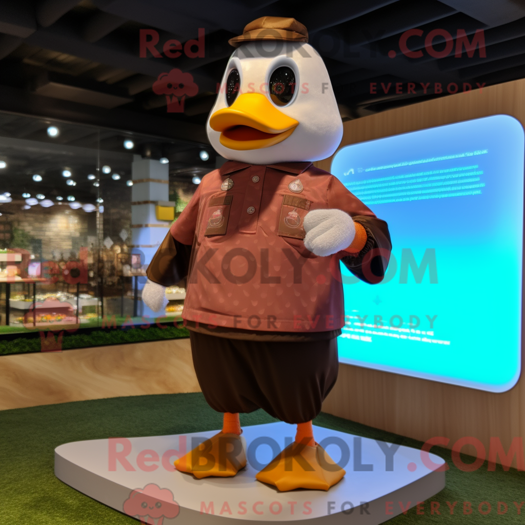 Brown Duck REDBROKOLY mascot costume character dressed with a Rash ...