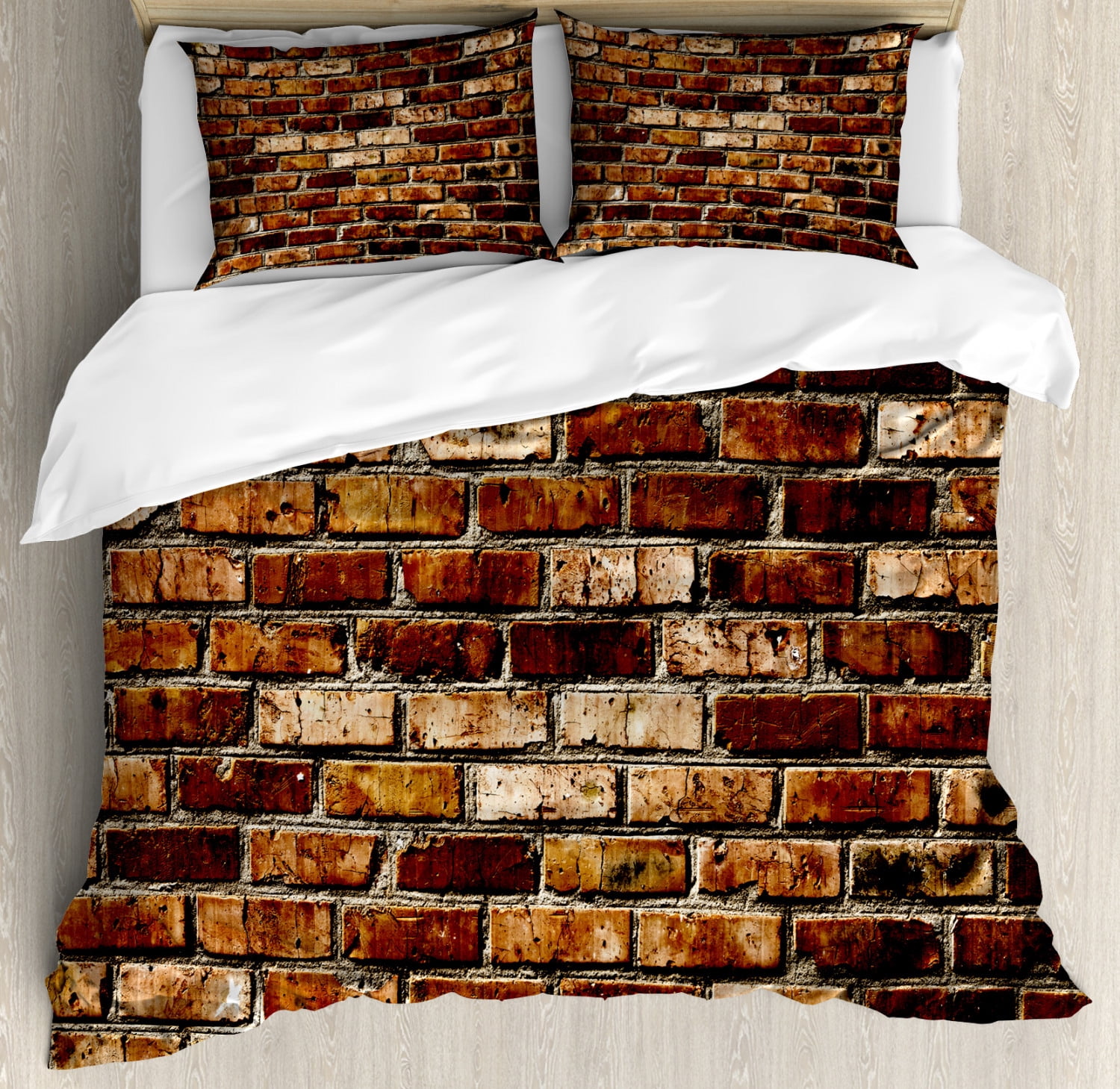 Brown Duvet Cover Set Queen Size, Old Grunge Brick Wall Aging ...