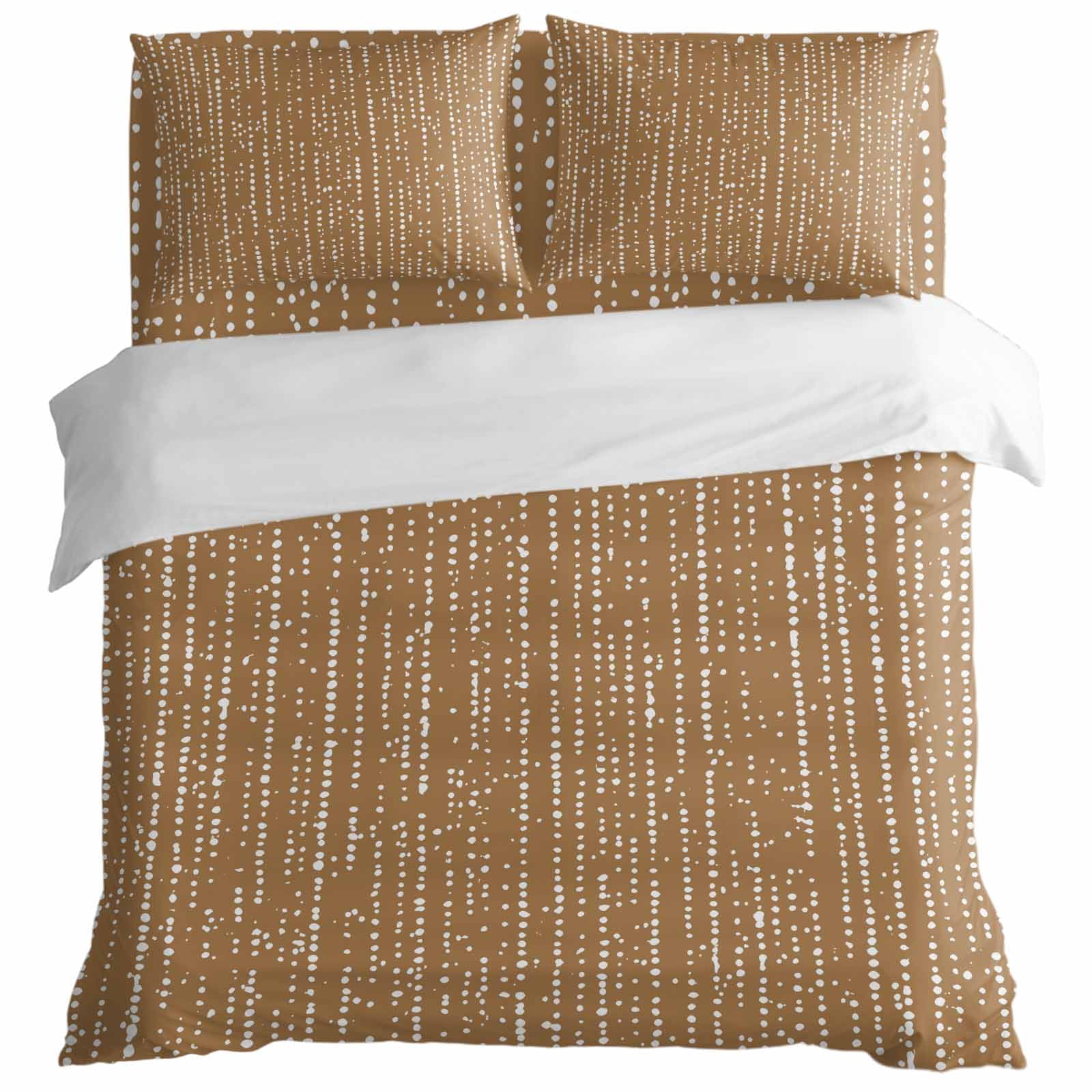 Brown Duvet Cover Set Twin Size, White Dots and Lines Fiber Abstract ...