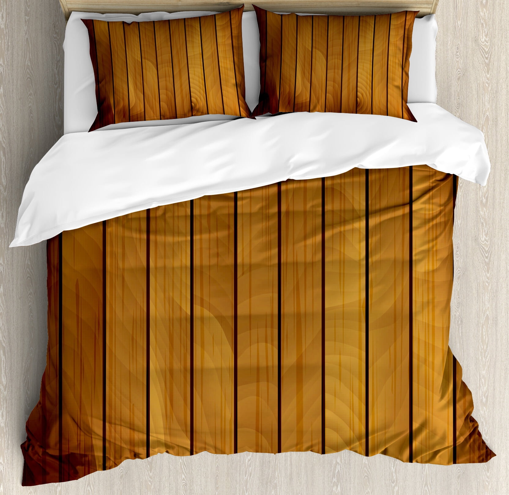 Brown Duvet Cover Set, Wooden Plank Texture Tree Timber Floor Vintage ...