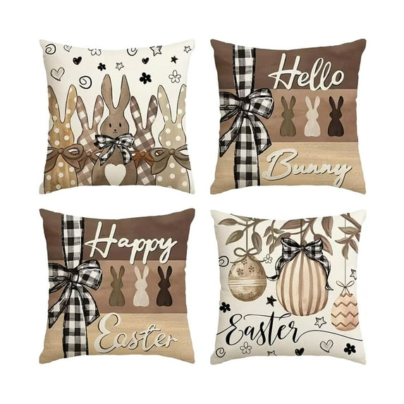 Brown Easter Pillow Cases 4 Pack, Rabbit And Egg Pattern Decorative ...