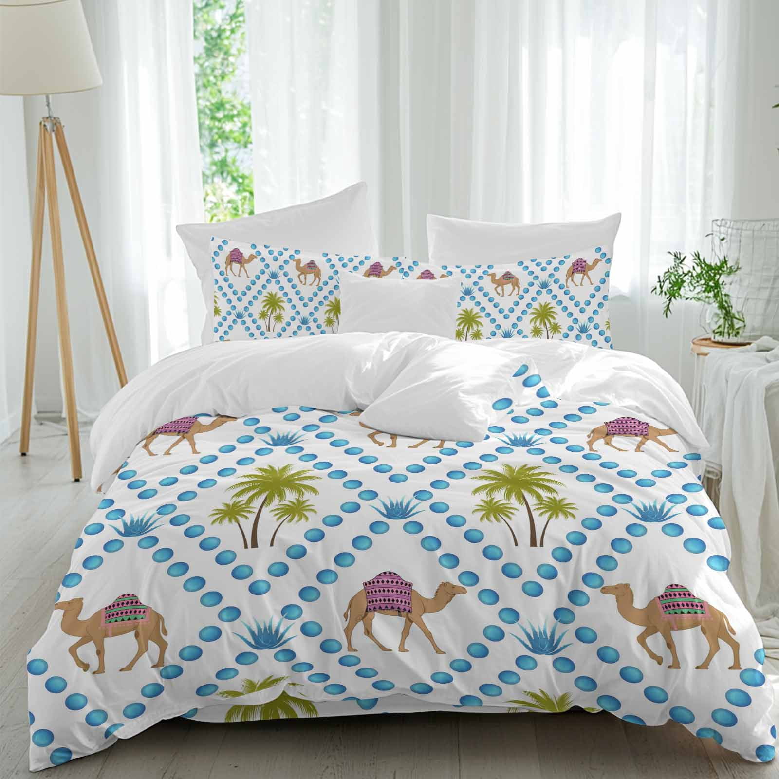 Brown Elephants Green Palm-trees California King Size Bed Set,Abstract ...