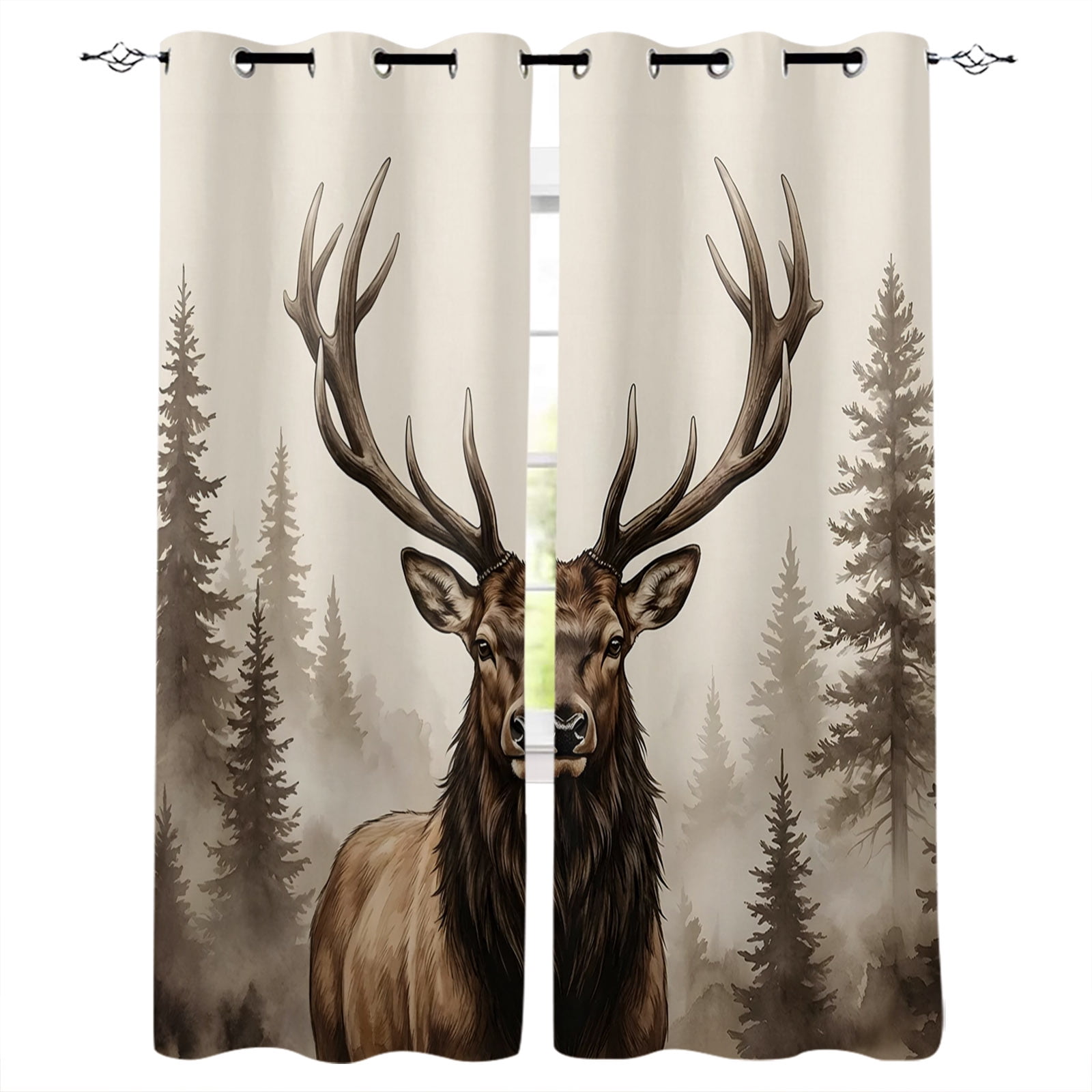 Brown Elk Blackout Curtains for Bedroom/Living Room, Thermal Insulated ...