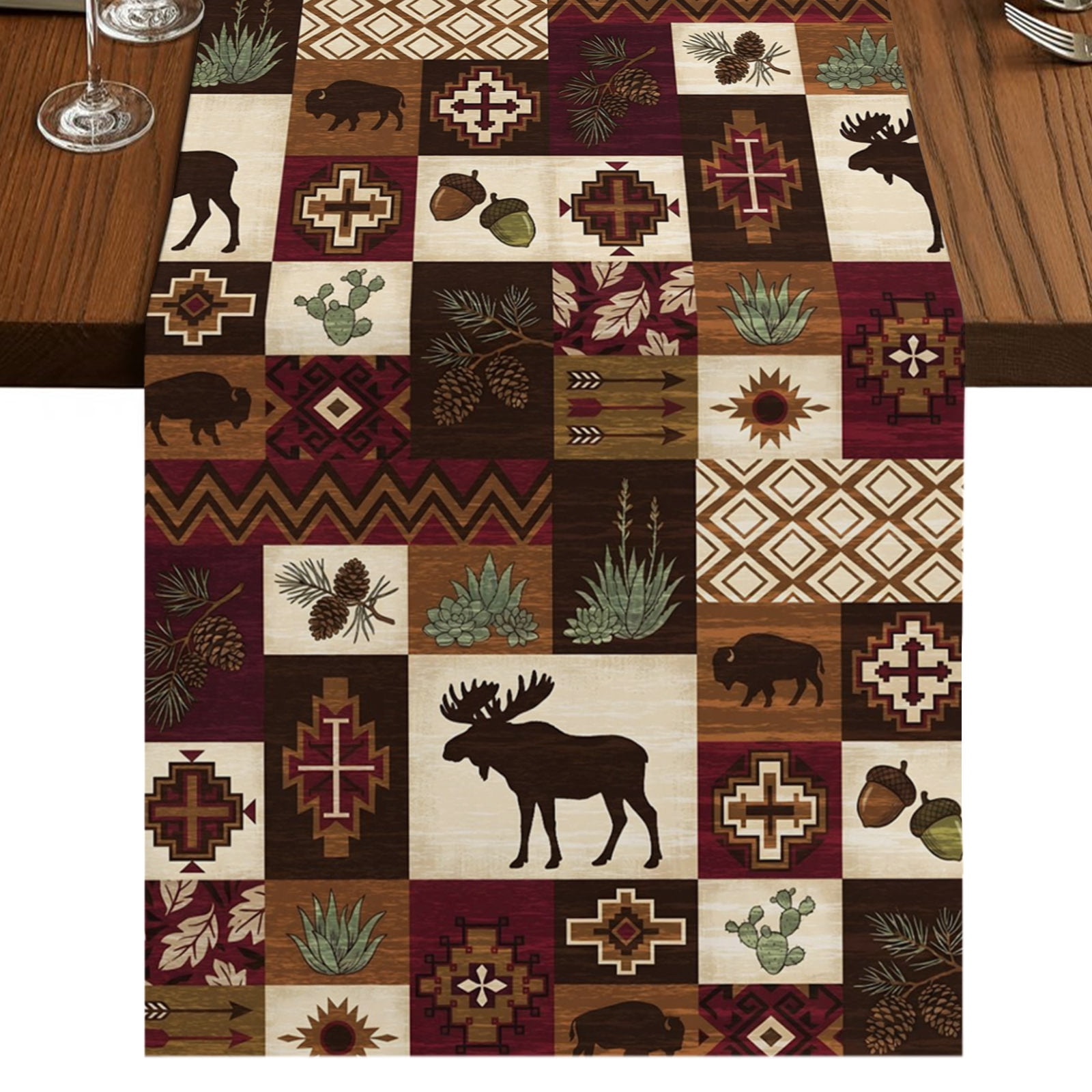 Brown Elk Boho Burlap Cotton Table Runner 16x72 Inches Long, Brown ...