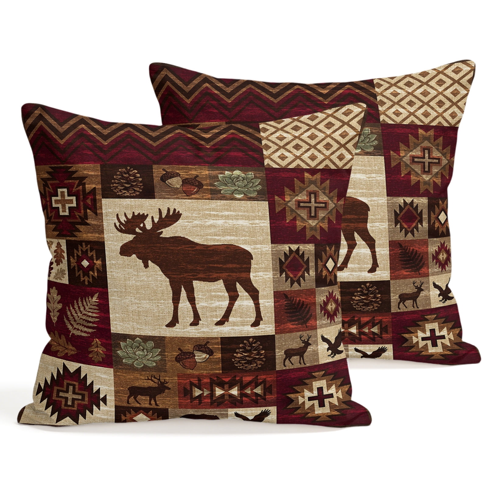 Brown Elk Boho Throw Pillow Covers 16 x 16 Inch Pillow Covers Set of 2 ...