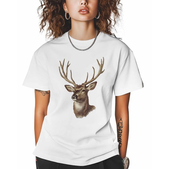Brown Elk Portrait T Shirts for Women Short Sleeve Cotton Crewneck T ...