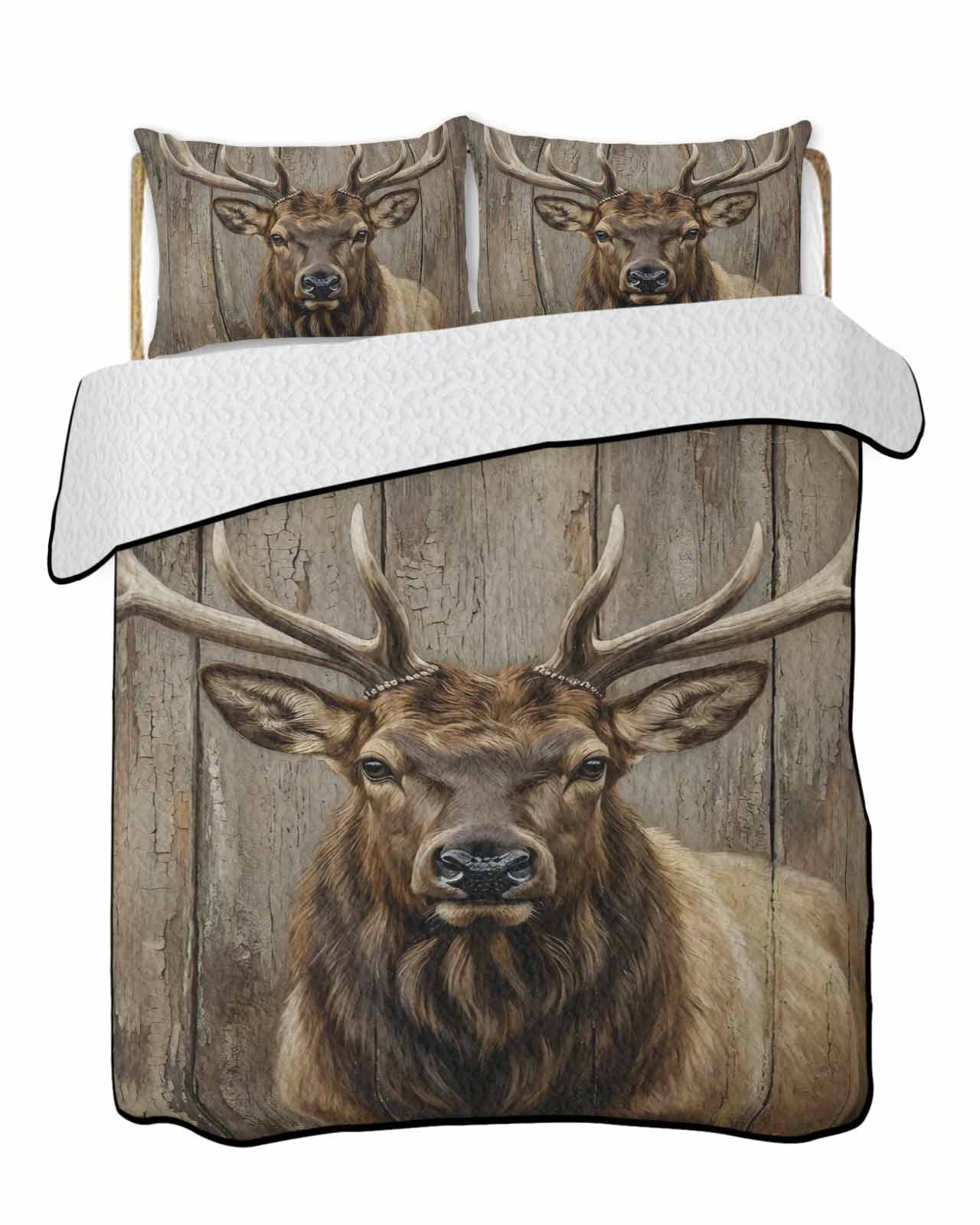 Brown Elk Quilts Bedding Set California King Rustic Farmhouse Animals ...