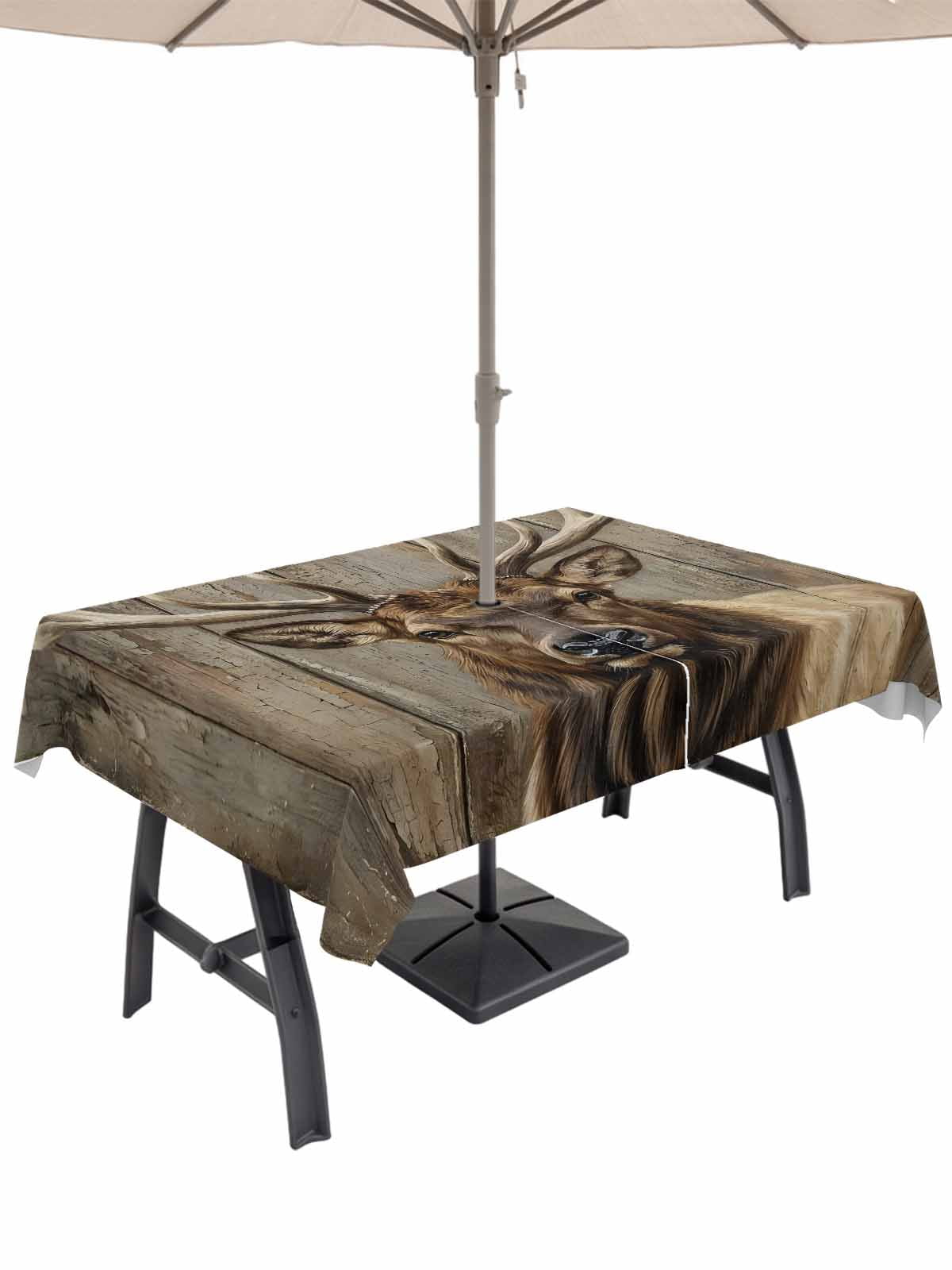 Brown Elk Rectangle Outdoor Tablecloth with Umbrella Hole Rustic ...