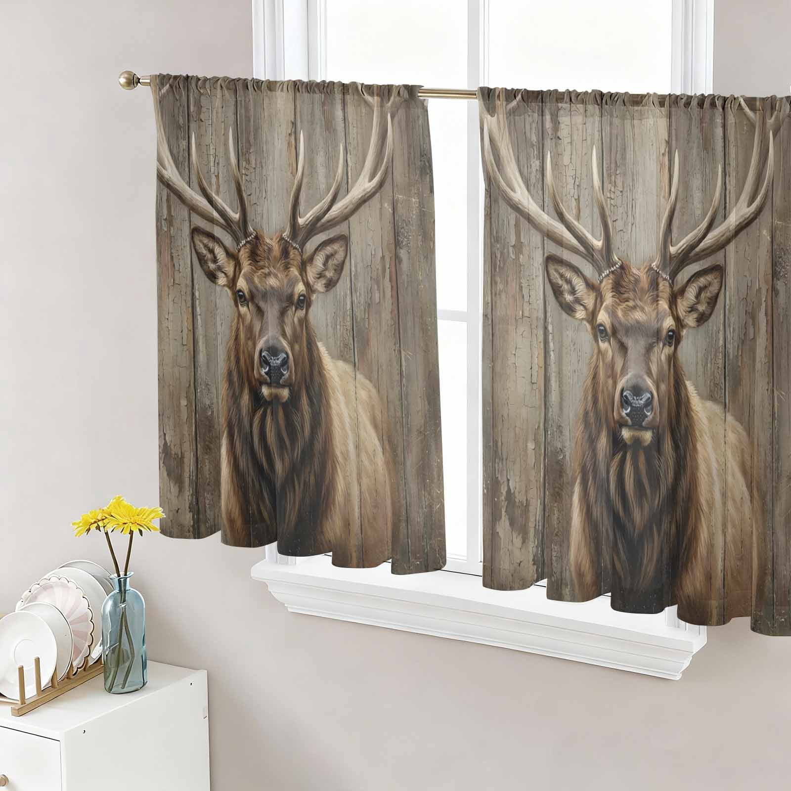 Brown Elk Sheer Curtains for Living Room Bedroom, Rustic Farmhouse ...