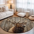 Brown Elk Washable Round Area Rug 8 ft, Farmhouse Animals Wood Grain ...