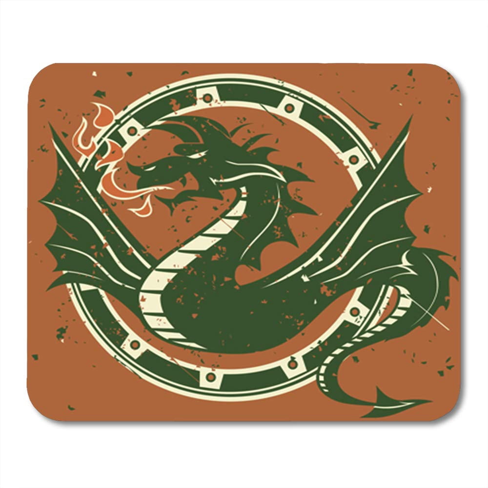 Brown Emblem Terra Cotta Dragon Green Ancient Beast Circle Fire Flames ...