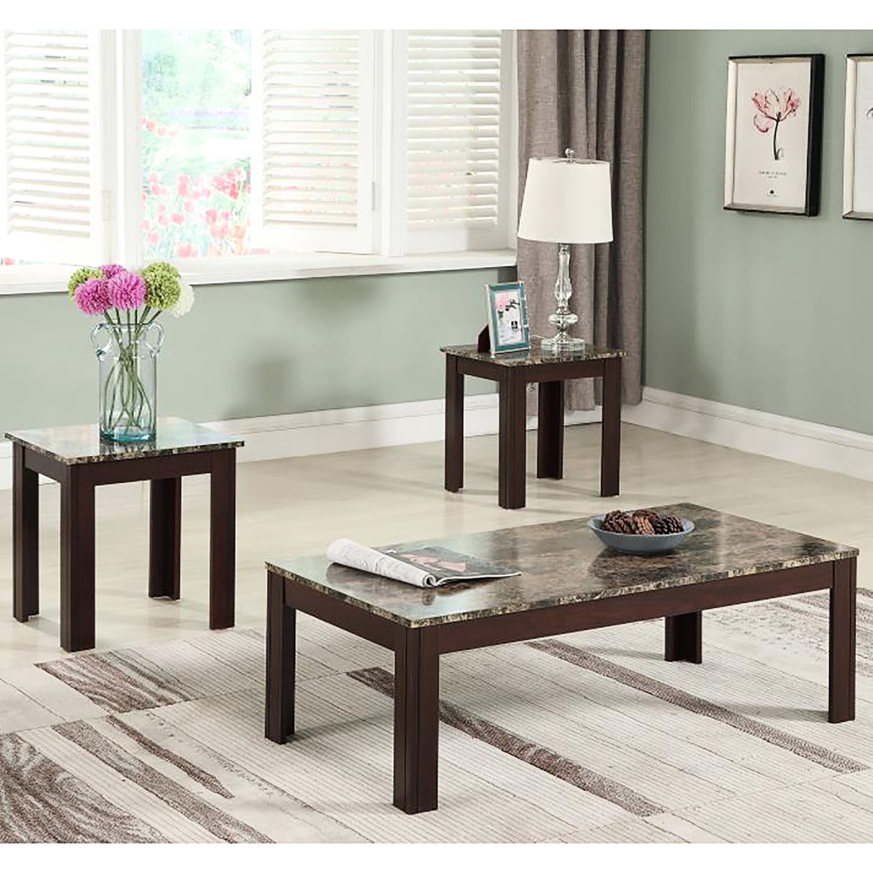 Brown Engineered Veneer 3-piece Set - Straight Style and Marble-like ...