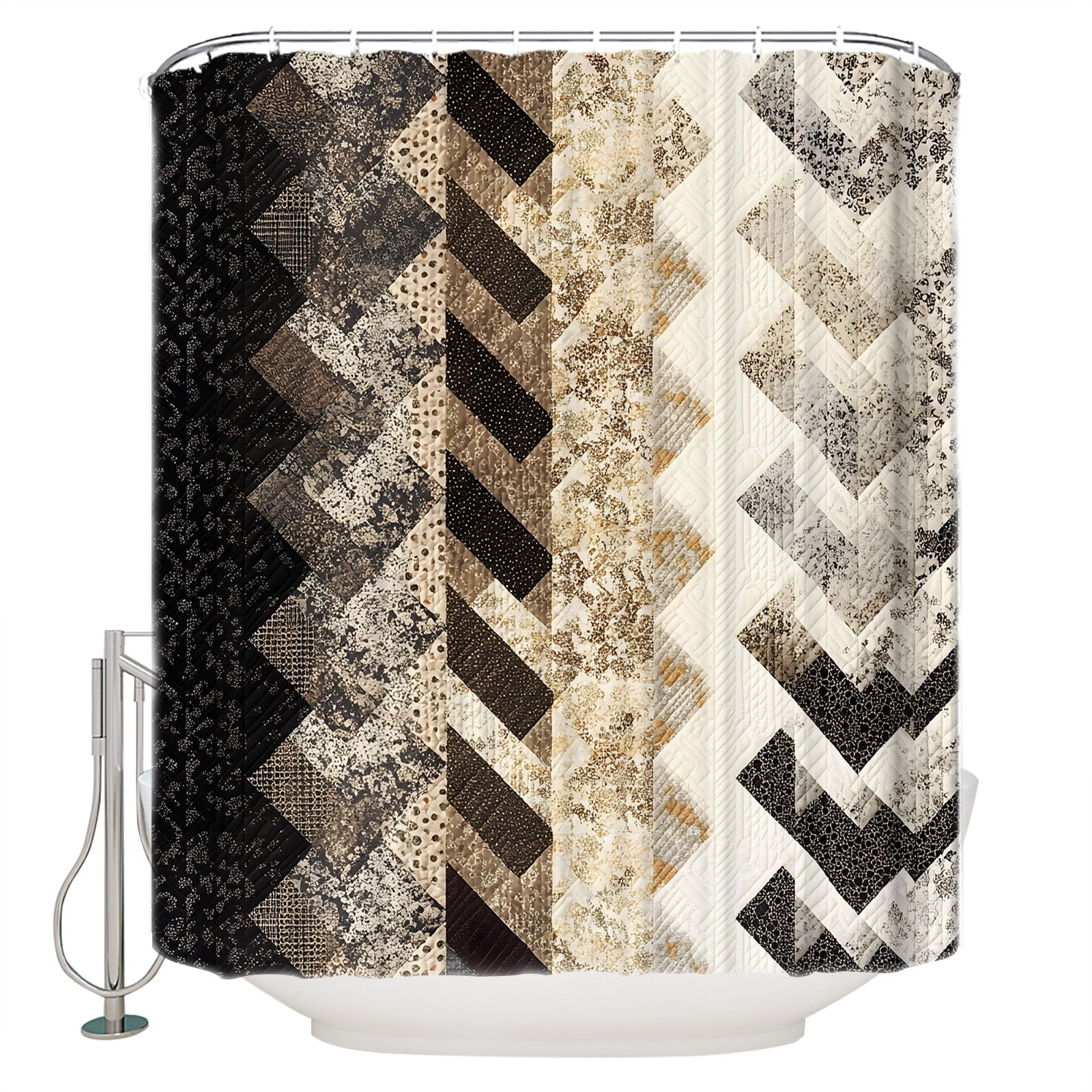 Brown Ethnic Bathroom Shower Curtains with 12 Hooks Polyester ...