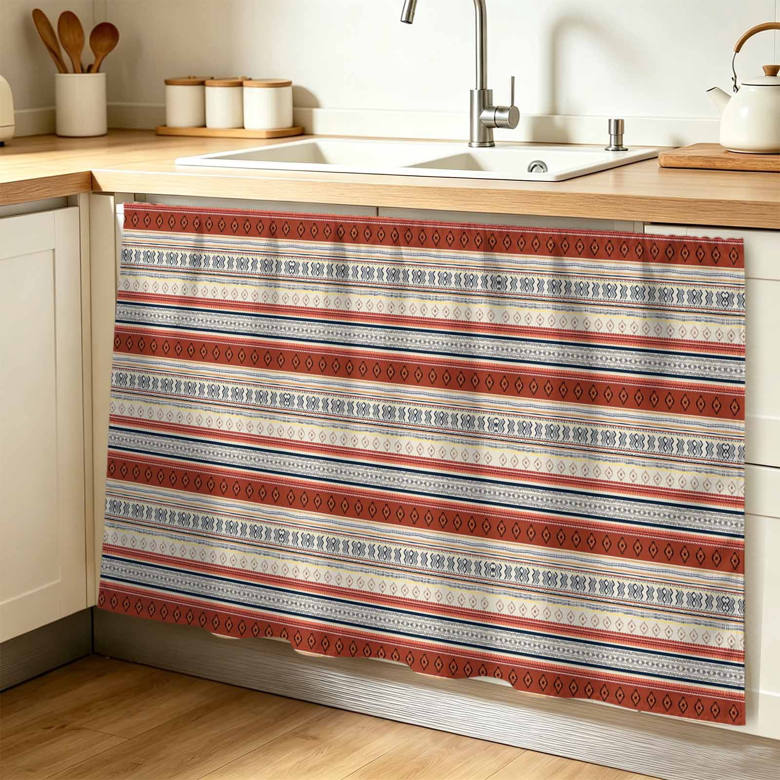 Brown Ethnic Boho Cabinet Curtains for Shelves, Modern Stripes ...