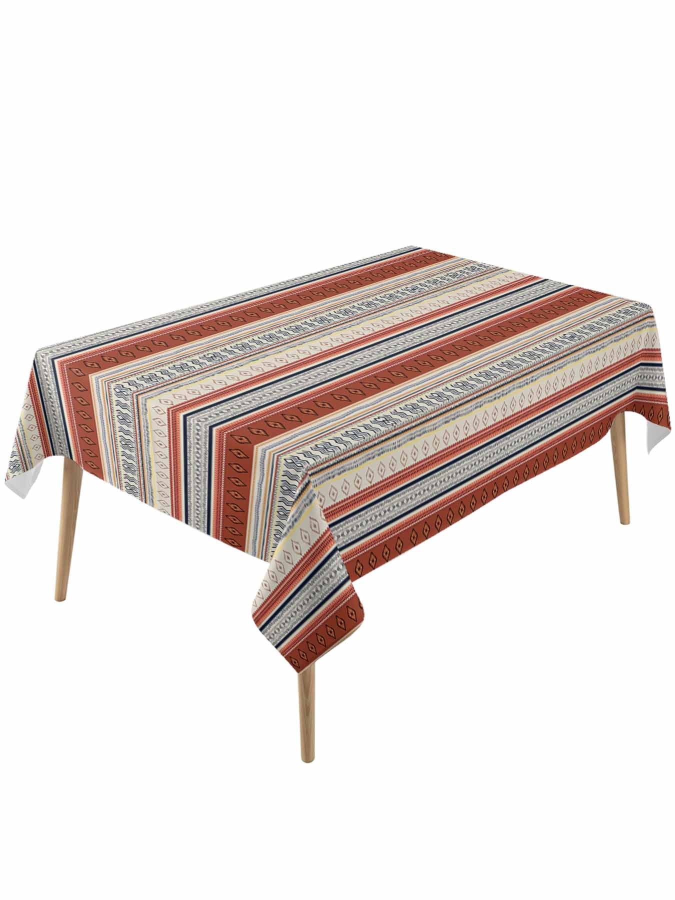 Brown Ethnic Boho Table Cloth, Modern Stripes Geometric Abstract ...