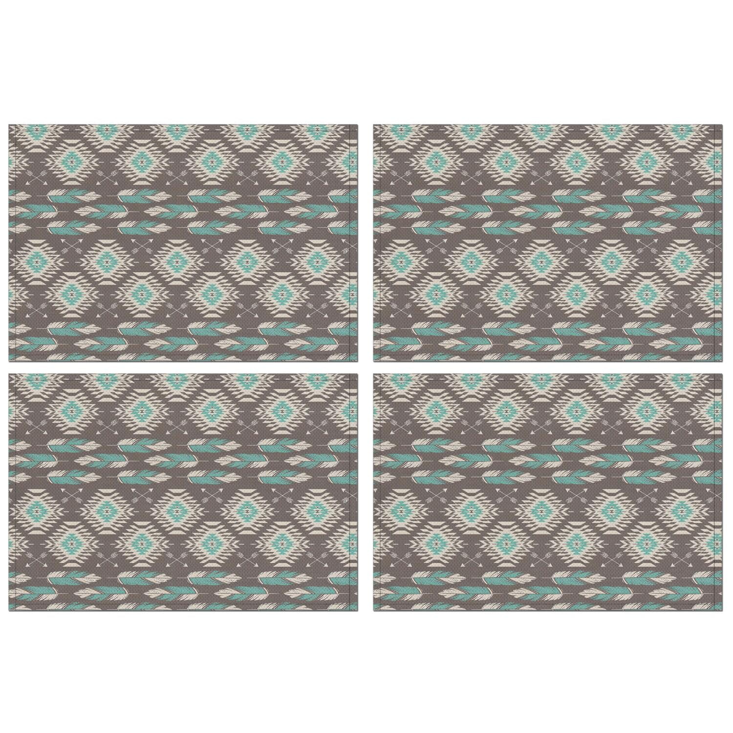 Brown Ethnic Feather Pattern Summer Placemats Table Placemats Set Of 4 ...