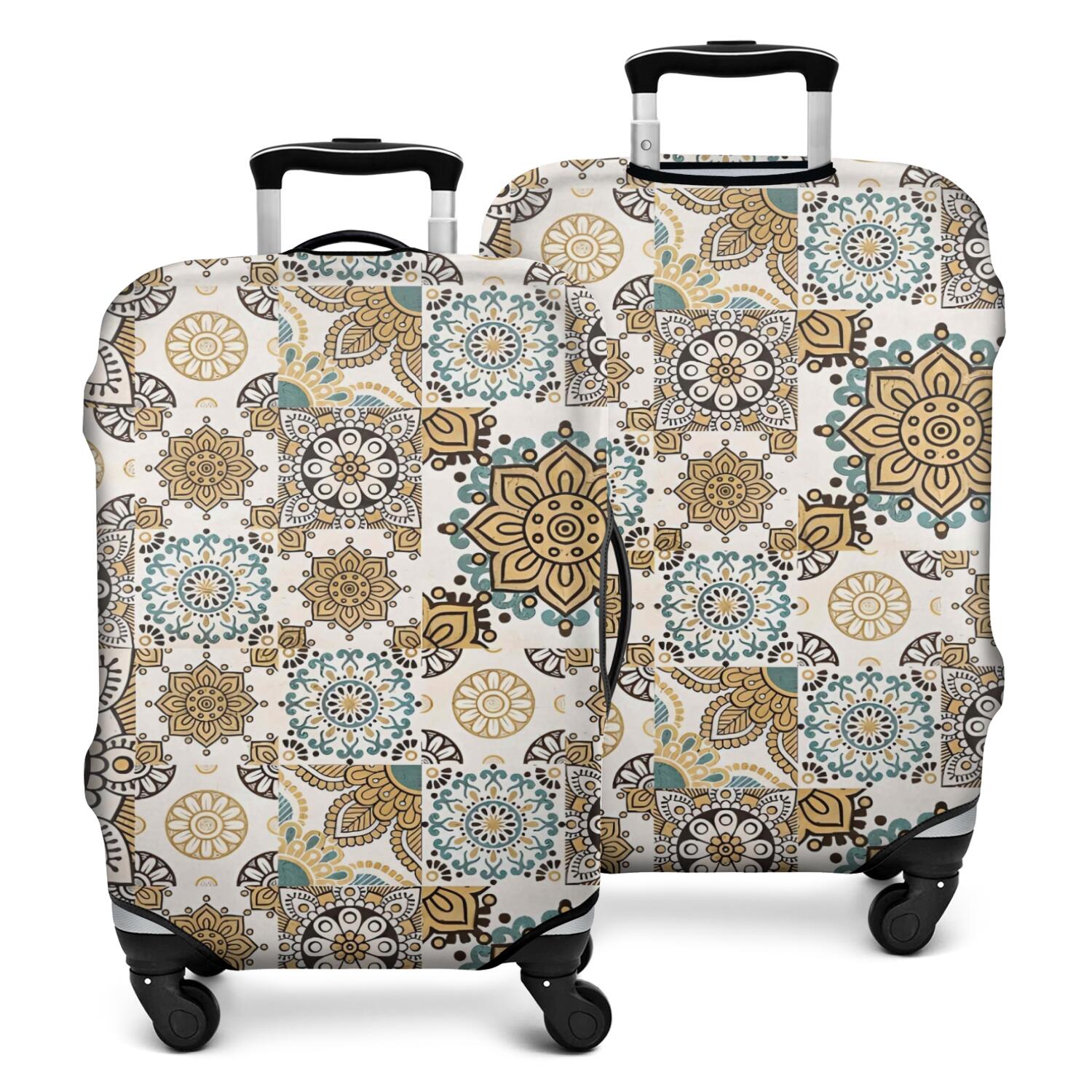 Brown Ethnic Floral and Mandala Pattern Luggage Cover Fashion Suitcase ...