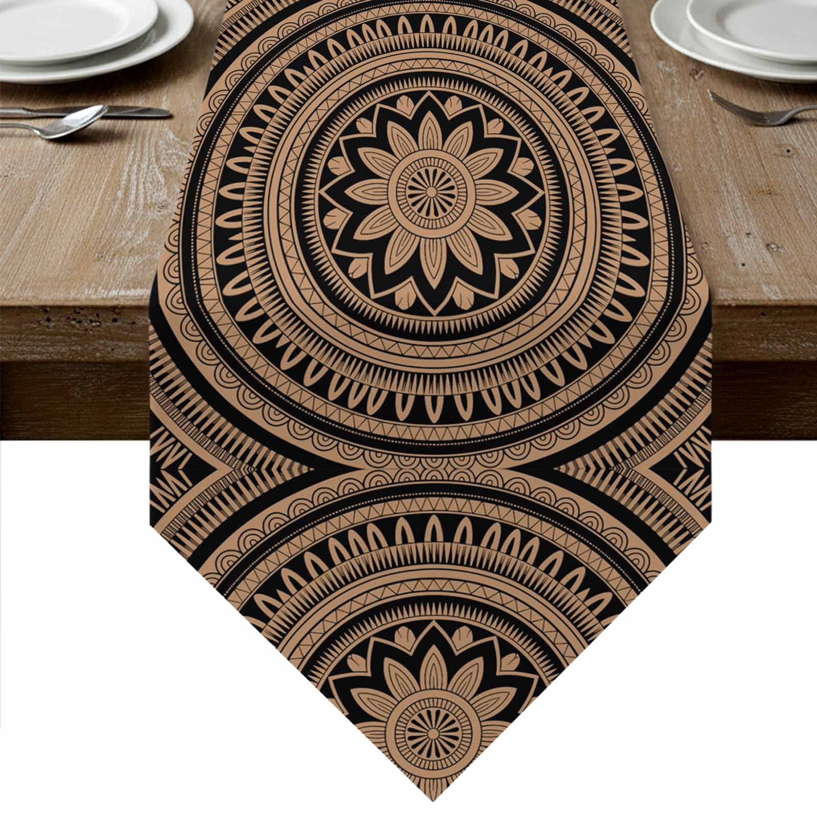 Brown Ethnic Flower Table Runner Linen Burlap Table Runner 108 Inches ...