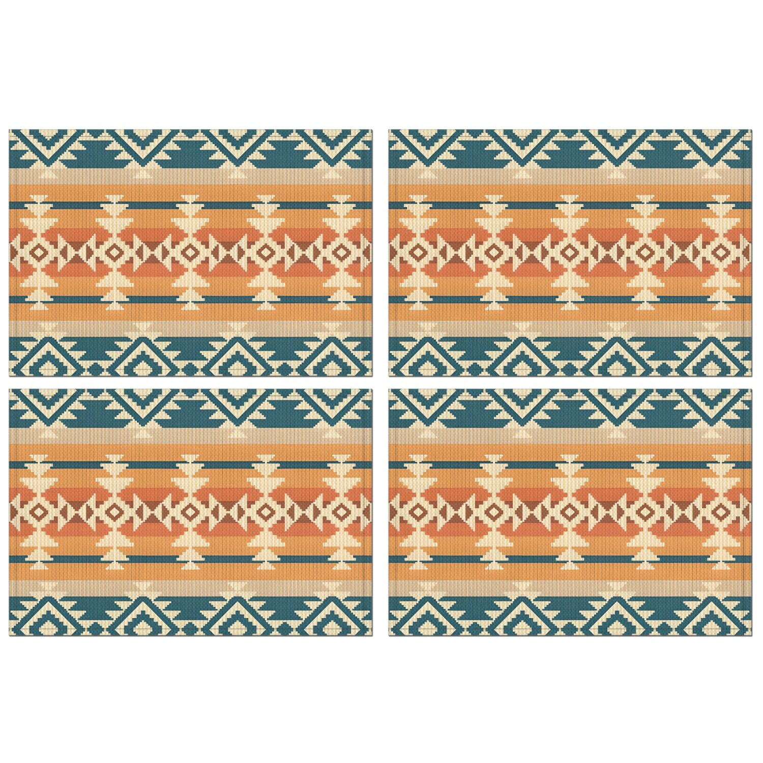 Brown Ethnic Geometric Pattern Summer Placemats Table Placemats Set Of ...
