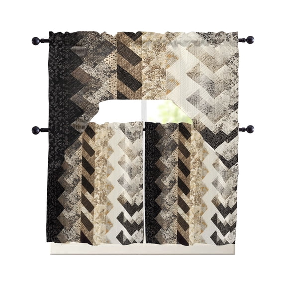 Brown Ethnic Kitchen Curtains Set for Windows 3 Piece Cafe Curtains 24 ...