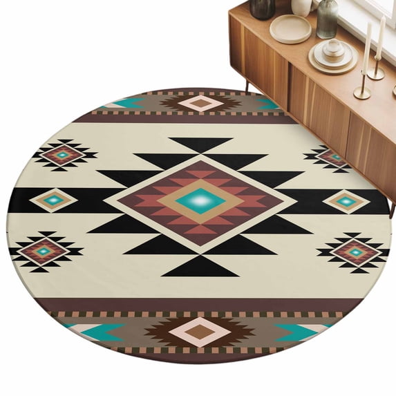 Brown Ethnic Pattern Area Rug, Retro Bohemian Square Abstract Geometric ...