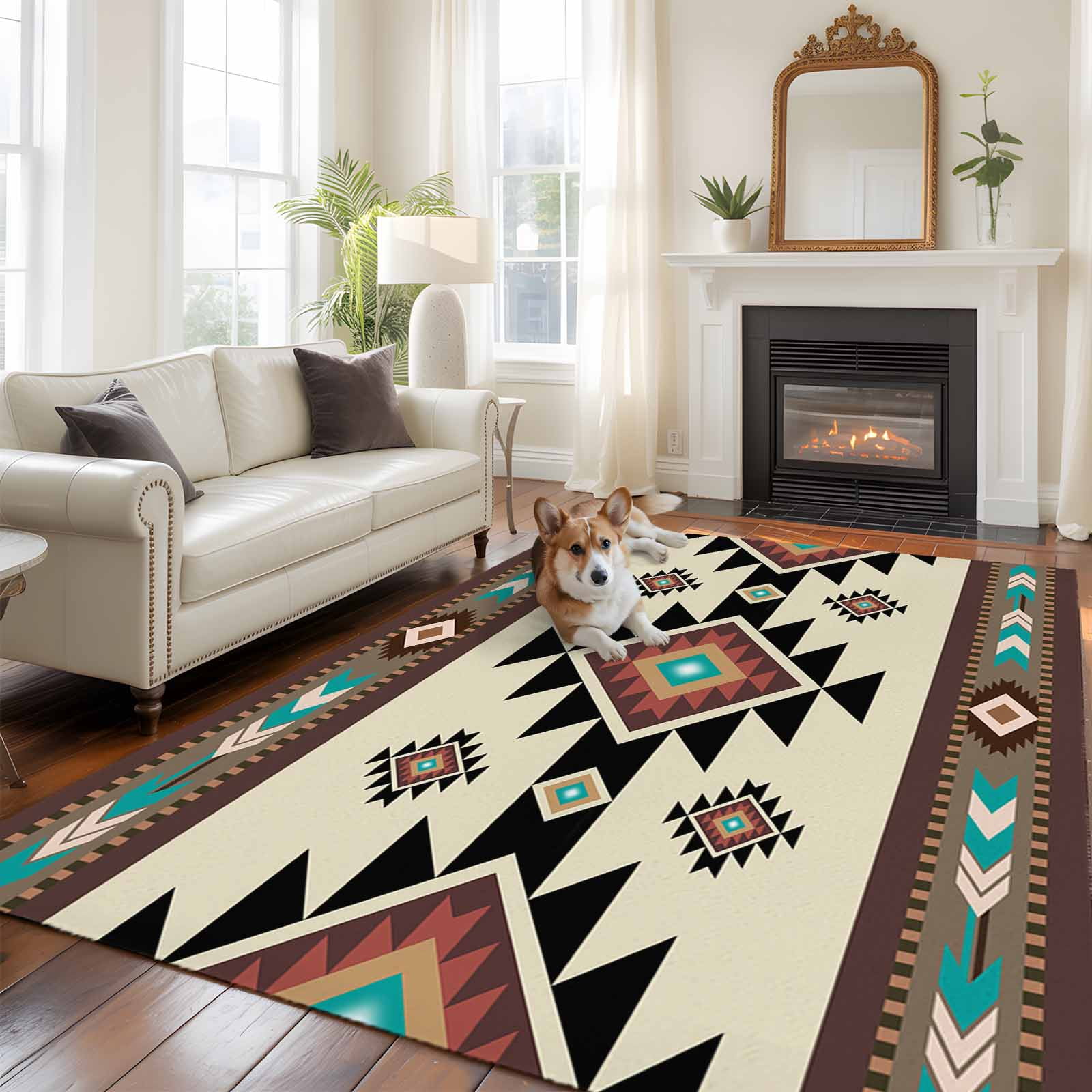 Brown Ethnic Pattern Large Area Rugs 8x10 ft Retro Bohemian Square ...
