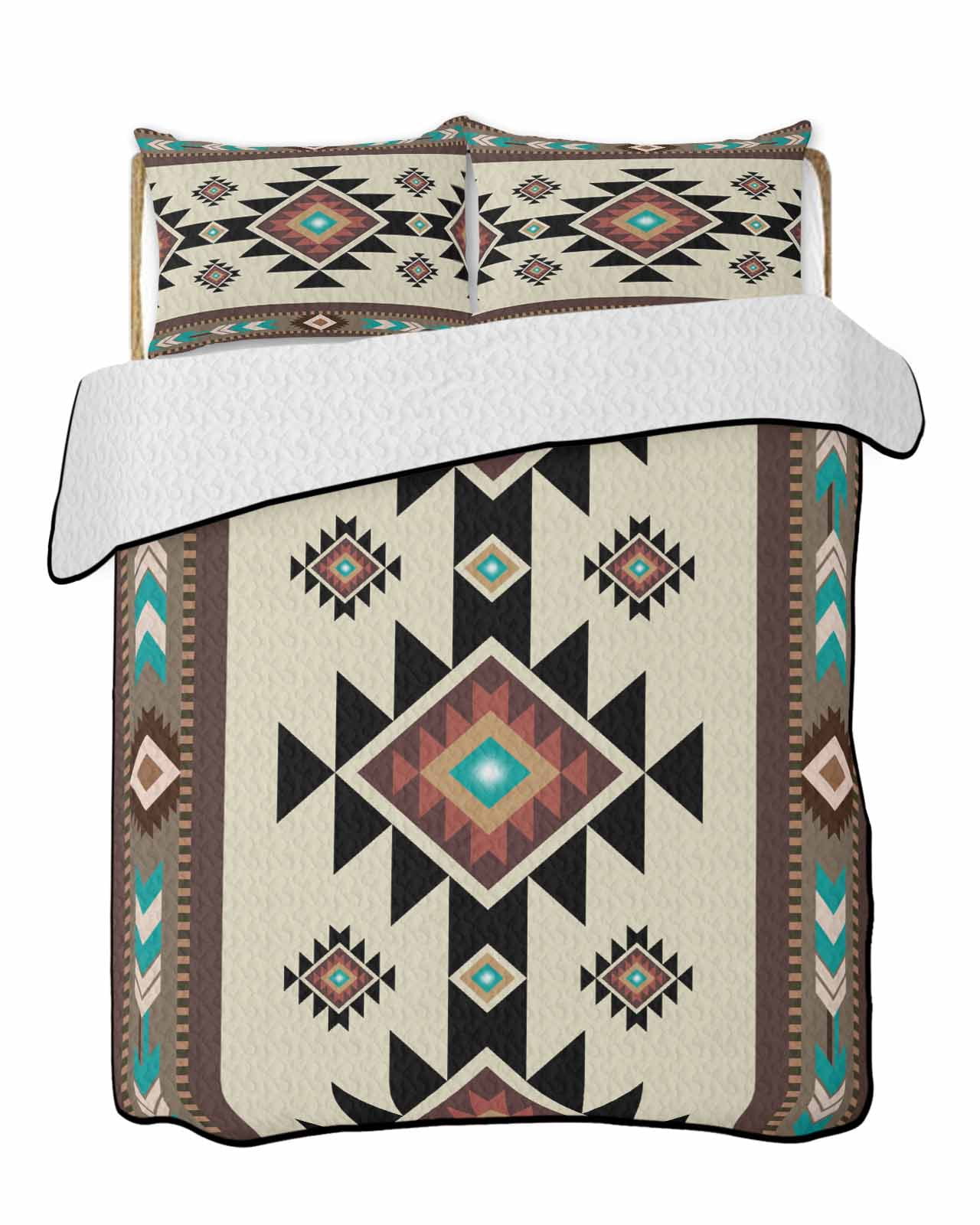 Brown Ethnic Pattern Quilts Bedding Set Queen Size Retro Bohemian ...