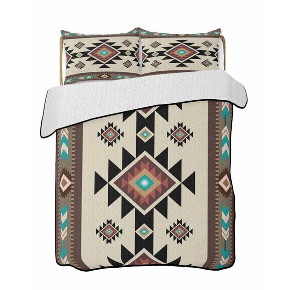 Brown Ethnic Pattern Quilts Bedding Set Queen Size Retro Bohemian ...