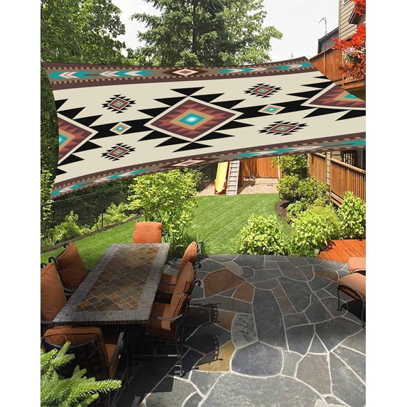 Brown Ethnic Pattern Sun Shade Sail 6.5'X10' Retro Bohemian Square ...