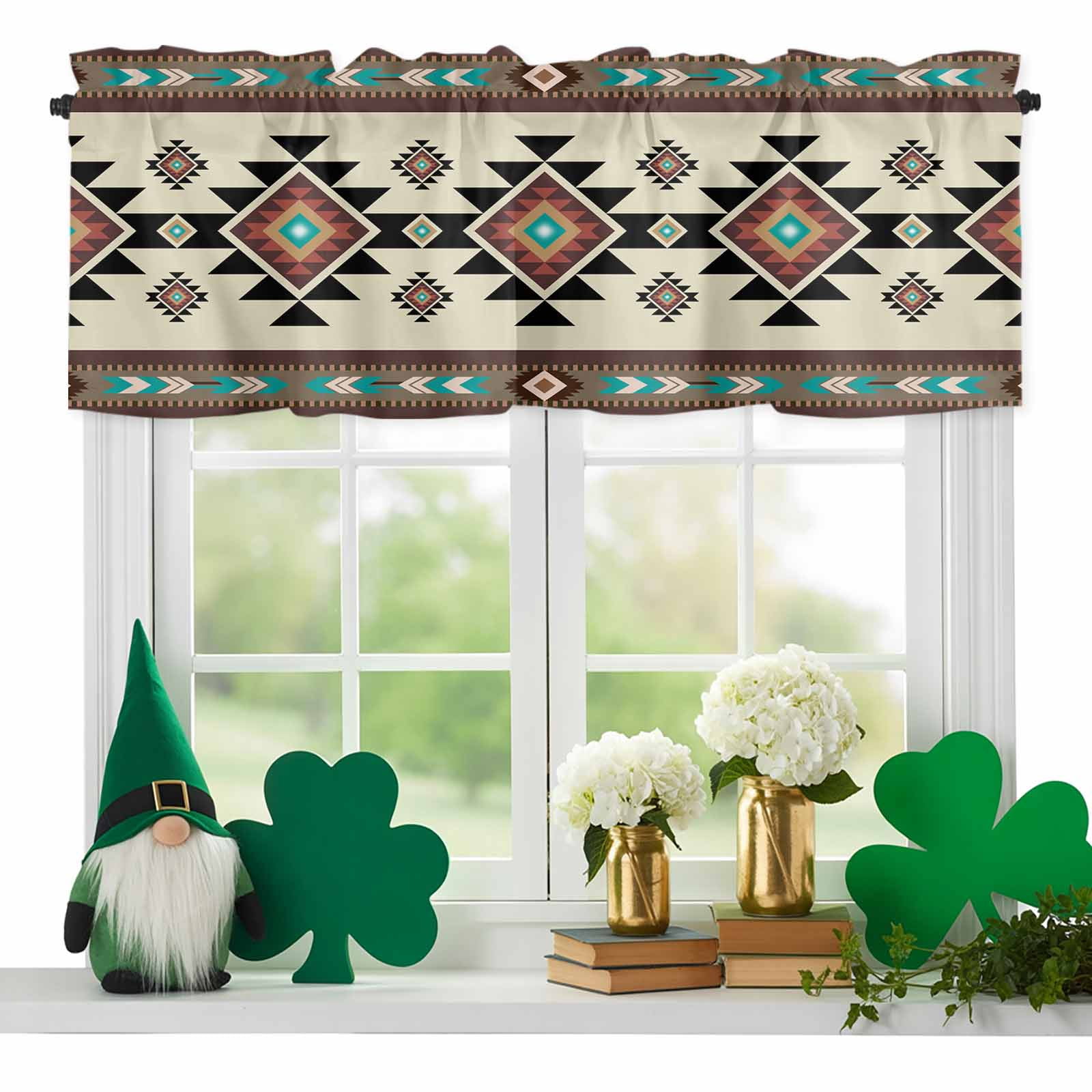 Brown Ethnic Pattern Valances for Windows, Retro Bohemian Square ...