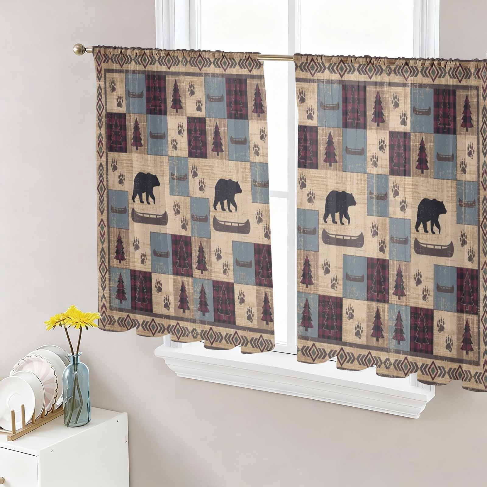 Brown Ethnic Sheer Curtains for Living Room Bedroom Black Bear Farm ...