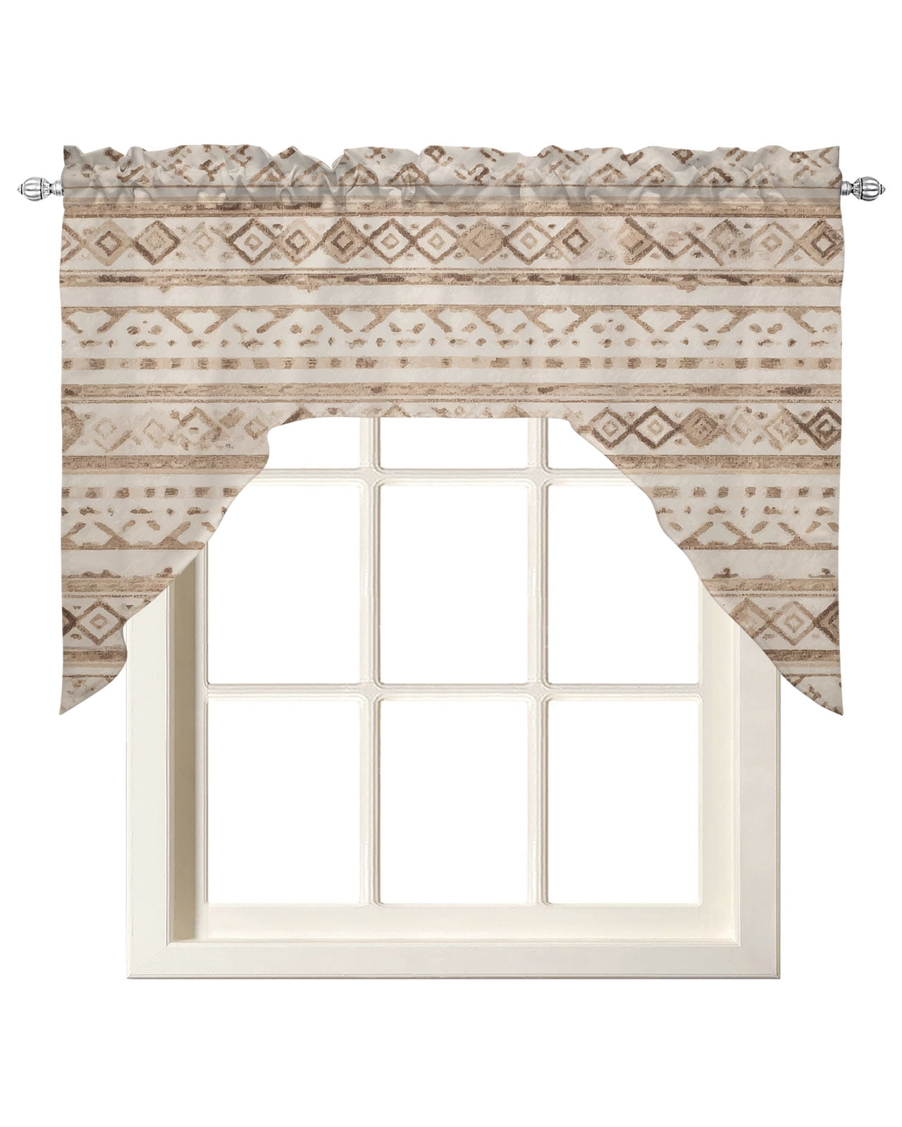 Brown Ethnic Swag Valances for Windows, Vintage Tribal Geometric ...