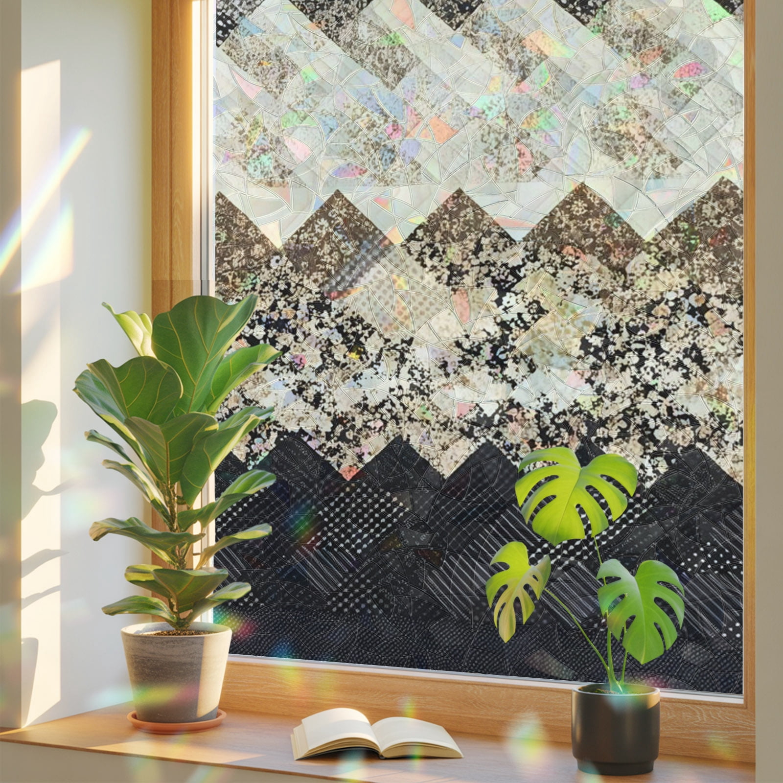 Brown Ethnic Window Privacy Film Rainbow Static Cling Stain Glass ...
