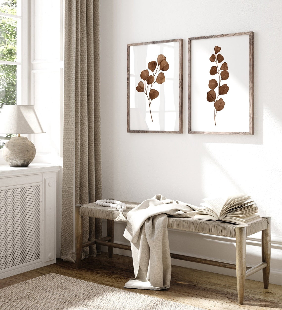 Brown Eucalyptus Botanical Leaves Wall Art Set 2 Unframed Paper Print ...
