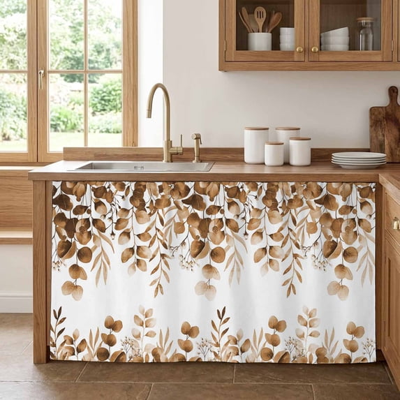 Brown Eucalyptus Cabinet Curtains 32"W x 55"L, Spring Summer Farmhouse ...
