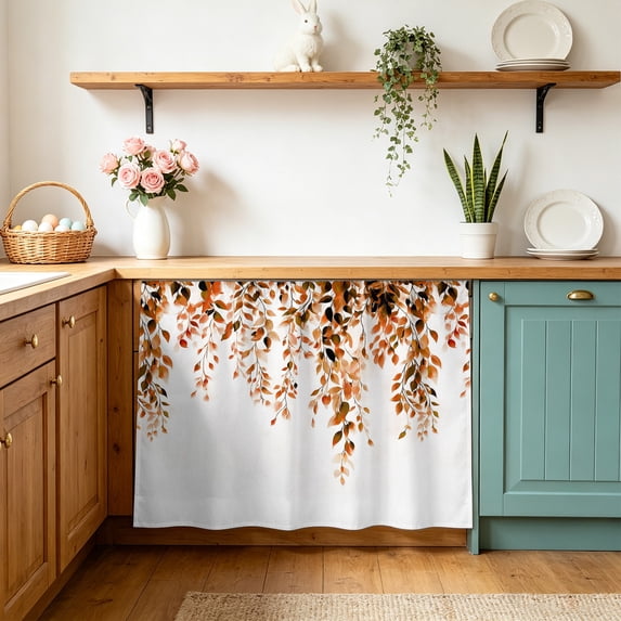 Brown Eucalyptus Leaf Cabinet Curtains 10" W x 11" L Farmhouse Vintage ...