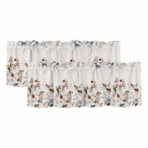 Brown Eucalyptus Leaves 2 Panels Kitchen Valance, Watercolors Grey ...