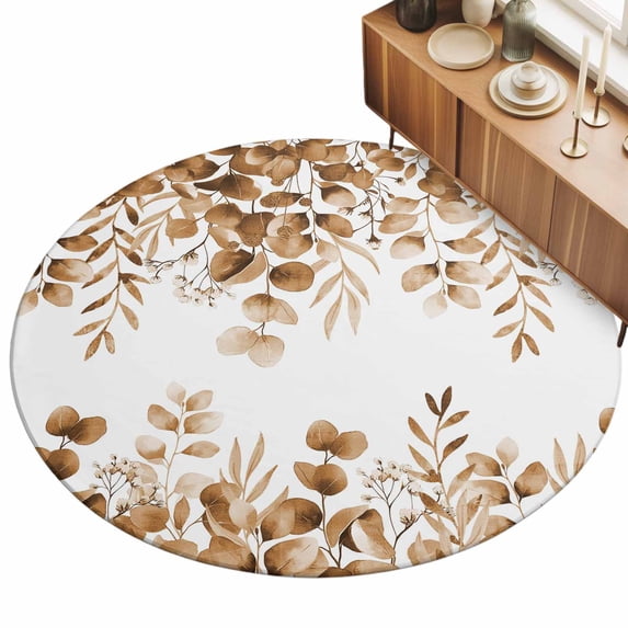 Brown Eucalyptus Leaves 3ft Non Slip Round Area Rug Spring Summer ...
