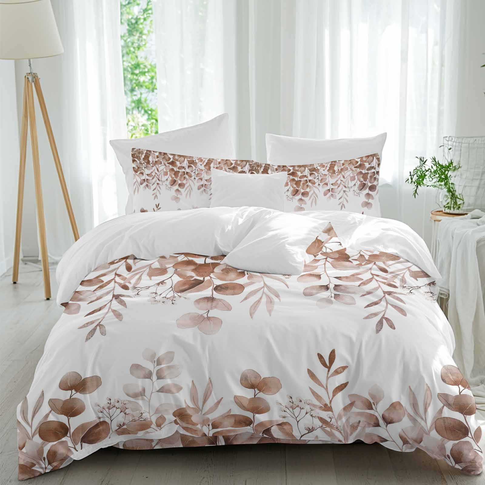 Brown Eucalyptus Leaves 4 Piece Duvet Cover Set Full Size Watercolor ...