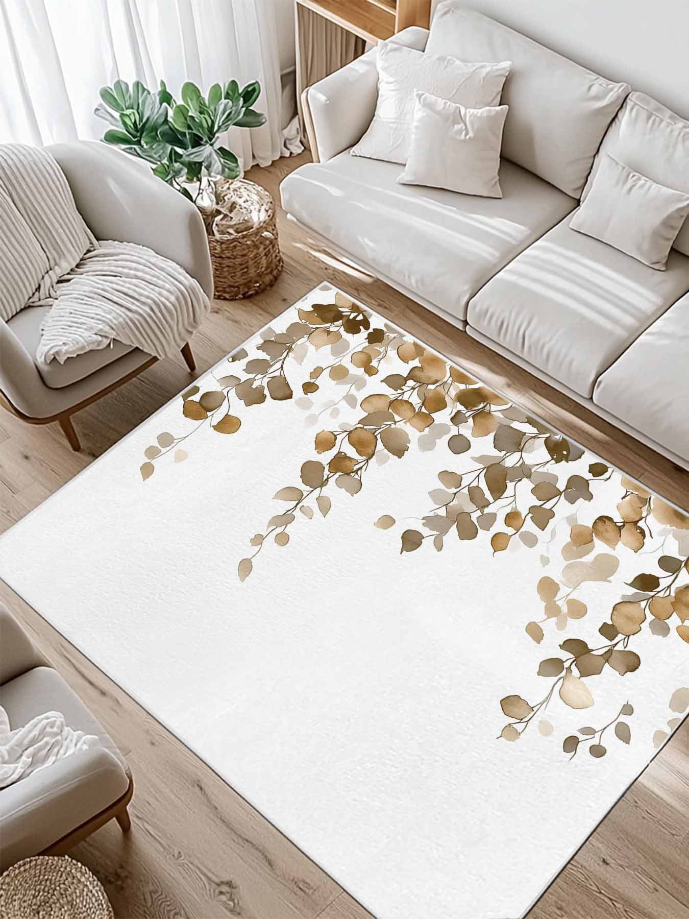 Brown Eucalyptus Leaves Area Rug for Bedroom 5x7 Ft Watercolor Retro ...