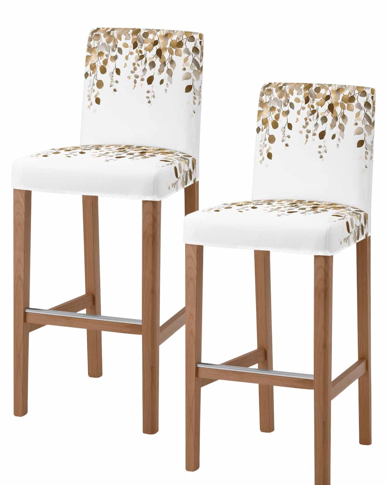 Brown Eucalyptus Leaves Bar Stool Covers Set of 2, Summer Watercolor ...