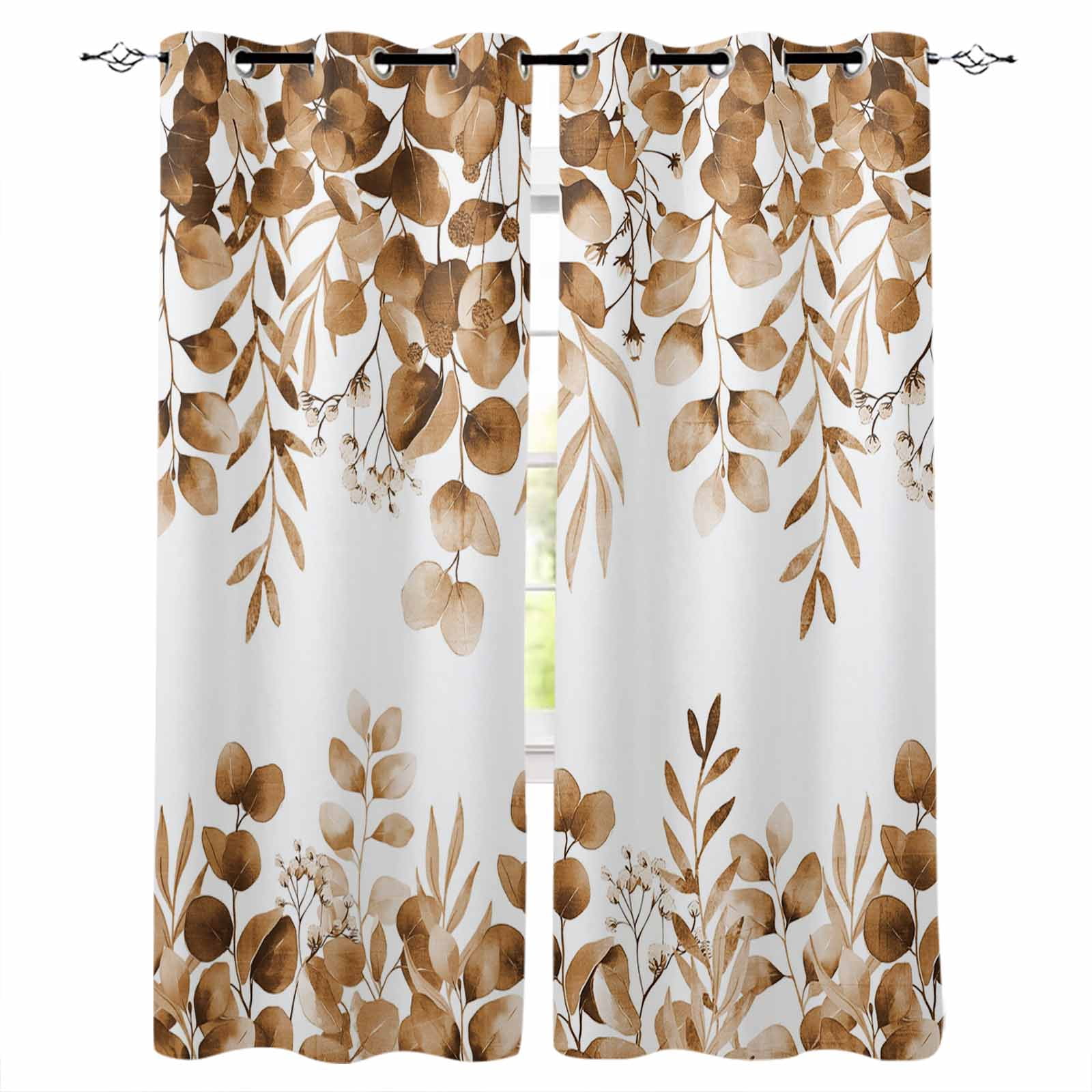 Brown Eucalyptus Leaves Blackout Curtains for Bedroom/Living Room ...