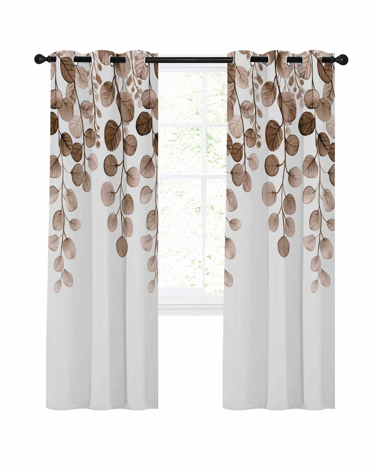 Brown Eucalyptus Leaves Blackout Curtains, Light Blocking Print Window ...