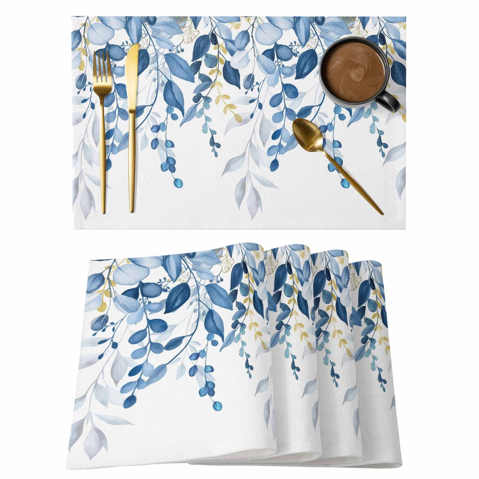 Brown Eucalyptus Leaves Cotton Linen Placemats Set of 2, Farm Plants ...