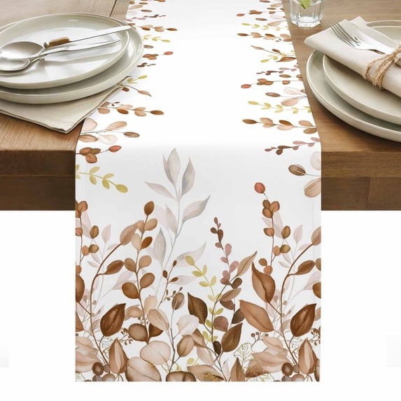 Brown Eucalyptus Leaves Cotton Linen Table Runner Farm Plants Country ...